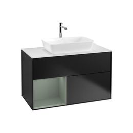 Villeroy & Boch Villeroy und Boch Finion Waschtischunterschrank G771GMPD 100cm, Abdeckplatte white matt, Emotion, Regale Olive matt lacquer, Black matt lacquer