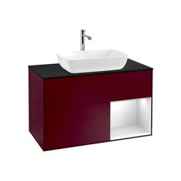 Villeroy & Boch Villeroy und Boch Finion Waschtischunterschrank F782MTHB 100cm, Abdeckplatte black matt, Regale White matt lacquer, Peony Matt