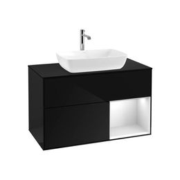 Villeroy & Boch Villeroy und Boch Finion Waschtischunterschrank F782MTPH 100cm, Abdeckplatte black matt, Regale White matt lacquer, Glossy Black Lacquer