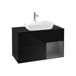 Villeroy & Boch Villeroy und Boch Finion Waschtischunterschrank F782GKPH 100cm, Abdeckplatte black matt, Regale Anthracite matt lacquer, Glossy Black Lacquer