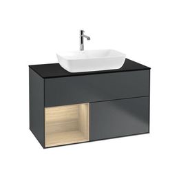 Villeroy & Boch Villeroy und Boch Finion Waschtischunterschrank G772PCHG 100cm, Abdeckplatte black matt, Emotion, Regale Oak Veneer, Midnight Blue Matt Lacquer