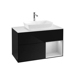 Villeroy & Boch Villeroy und Boch Finion Waschtischunterschrank F781GJPH 100cm, Abdeckplatte white matt, Regale Light grey matt lacquer, Glossy Black Lacquer