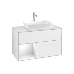 Villeroy & Boch Villeroy und Boch Finion Waschtischunterschrank G771GFGF 100cm, Abdeckplatte white matt, Emotion, Regale Glossy white lacquer, Glossy white lacquer