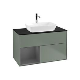 Villeroy & Boch Villeroy und Boch Finion Waschtischunterschrank G772GKGM 100cm, Abdeckplatte black matt, Emotion, Regale Anthracite matt lacquer, Olive Matt Lacquer