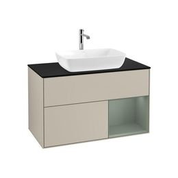 Villeroy & Boch Villeroy und Boch Finion Waschtischunterschrank F782GMHH 100cm, Abdeckplatte black matt, Regale Olive matt lacquer, Sand Matt Lacquer