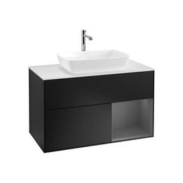 Villeroy & Boch Villeroy und Boch Finion Waschtischunterschrank F781GKPD 100cm, Abdeckplatte white matt, Regale Anthracite matt lacquer, Black matt lacquer