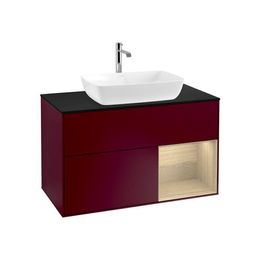 Villeroy & Boch Villeroy und Boch Finion Waschtischunterschrank F782PCHB 100cm, Abdeckplatte black matt, Regale Oak Veneer, Peony Matt