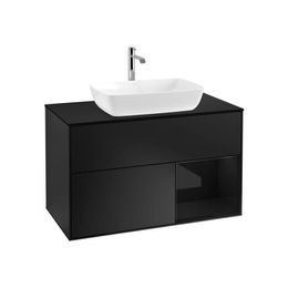 Villeroy & Boch Villeroy und Boch Finion Waschtischunterschrank F782PHPD 100cm, Abdeckplatte black matt, Regale Glossy black lacquer, Black matt lacquer