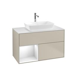 Villeroy & Boch Villeroy und Boch Finion Waschtischunterschrank G771GFHH 100cm, Abdeckplatte white matt, Emotion, Regale Glossy white lacquer, Sand Matt Lacquer