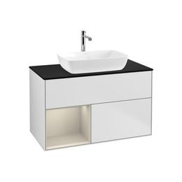 Villeroy & Boch Villeroy und Boch Finion Waschtischunterschrank G772HHMT 100cm, Abdeckplatte black matt, Emotion, Regale sand matt lacquer, White matt lacquer