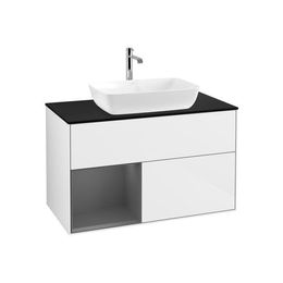 Villeroy & Boch Villeroy und Boch Finion Waschtischunterschrank G772GKGF 100cm, Abdeckplatte black matt, Emotion, Regale Anthracite matt lacquer, Glossy white lacquer