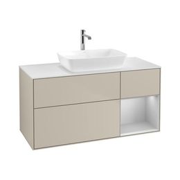 Villeroy & Boch Villeroy und Boch Finion Waschtischunterschrank F831GJHH 120cm, Abdeckplatte white matt, Regale Light grey matt lacquer, Sand Matt Lacquer