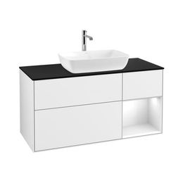 Villeroy & Boch Villeroy und Boch Finion Waschtischunterschrank F832GFGF 120cm, Abdeckplatte black matt, Regale Glossy white lacquer, Glossy white lacquer