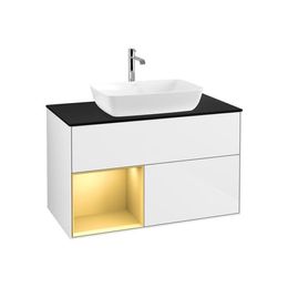 Villeroy & Boch Villeroy und Boch Finion Waschtischunterschrank G772HFGF 100cm, Abdeckplatte black matt, Emotion, Regale Gold matt lacquer, Glossy white lacquer