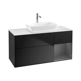 Villeroy & Boch Villeroy und Boch Finion Waschtischunterschrank F831GKPD 120cm, Abdeckplatte white matt, Regale Anthracite matt lacquer, Black matt lacquer