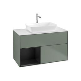 Villeroy & Boch Villeroy und Boch Finion Waschtischunterschrank G771PDGM 100cm, Abdeckplatte white matt, Emotion, Regale Black matt lacquer, Olive Matt Lacquer