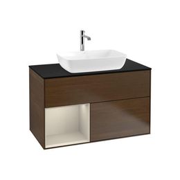 Villeroy & Boch Villeroy und Boch Finion Waschtischunterschrank G772HHGN 100cm, Abdeckplatte black matt, Emotion, Regale sand matt lacquer, Walnut veneer