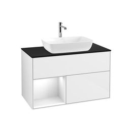 Villeroy & Boch Villeroy und Boch Finion Waschtischunterschrank G772GFGF 100cm, Abdeckplatte black matt, Emotion, Regale Glossy white lacquer, Glossy white lacquer