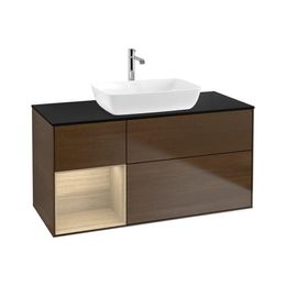 Villeroy & Boch Villeroy und Boch Finion Waschtischunterschrank G822PCGN 120cm, Abdeckplatte black matt, Emotion, Regale Oak Veneer, Walnut veneer