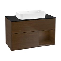 Villeroy & Boch Villeroy und Boch Finion Waschtischunterschrank F662GNGN 100x60,3x50,1cm, Regal rechts Walnut veneer, Walnut veneer