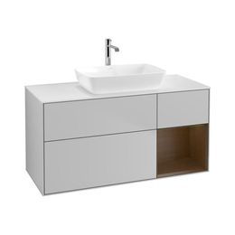 Villeroy & Boch Villeroy und Boch Finion Waschtischunterschrank F831GNGJ 120cm, Abdeckplatte white matt, Regale Walnut Veneer, Light grey matt