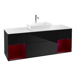 Villeroy & Boch Villeroy und Boch Finion Waschtischunterschrank F861HBPH 160cm, Abdeckplatte white matt, Regale Peony matt lacquer, Glossy Black Lacquer
