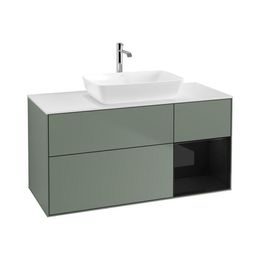 Villeroy & Boch Villeroy und Boch Finion Waschtischunterschrank F831PHGM 120cm, Abdeckplatte white matt, Regale Glossy black lacquer, Olive Matt Lacquer