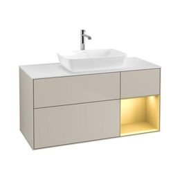 Villeroy & Boch Villeroy und Boch Finion Waschtischunterschrank F831HFHH 120cm, Abdeckplatte white matt, Regale Gold matt lacquer, Sand Matt Lacquer