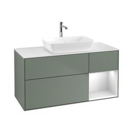 Villeroy & Boch Villeroy und Boch Finion Waschtischunterschrank F831MTGM 120cm, Abdeckplatte white matt, Regale White matt lacquer, Olive Matt Lacquer