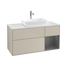 Villeroy & Boch Villeroy und Boch Finion Waschtischunterschrank F831GKHH 120cm, Abdeckplatte white matt, Regale Anthracite matt lacquer, Sand Matt Lacquer
