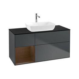 Villeroy & Boch Villeroy und Boch Finion Waschtischunterschrank G822GNHG 120cm, Abdeckplatte black matt, Emotion, Regale Walnut Veneer, Midnight Blue Matt Lacquer