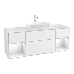 Villeroy & Boch Villeroy und Boch Finion Waschtischunterschrank F861GFGF 160cm, Abdeckplatte white matt, Regale Glossy white lacquer, Glossy white lacquer