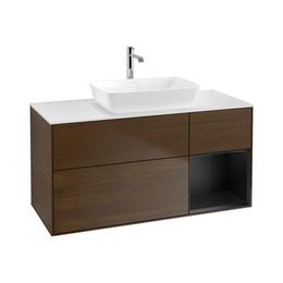 Villeroy & Boch Villeroy und Boch Finion Waschtischunterschrank F831PDGN 120cm, Abdeckplatte white matt, Regale Black matt lacquer, Walnut veneer