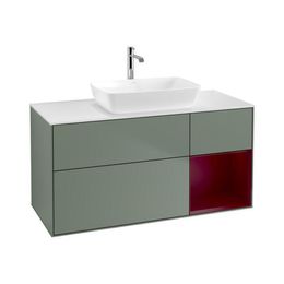 Villeroy & Boch Villeroy und Boch Finion Waschtischunterschrank F831HBGM 120cm, Abdeckplatte white matt, Regale Peony matt lacquer, Olive Matt Lacquer