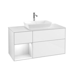 Villeroy & Boch Villeroy und Boch Finion Waschtischunterschrank G821GFGF 120cm, Abdeckplatte white matt, Emotion, Regale Glossy white lacquer, Glossy white lacquer