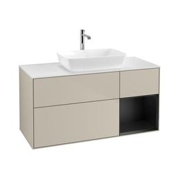 Villeroy & Boch Villeroy und Boch Finion Waschtischunterschrank F831PDHH 120cm, Abdeckplatte white matt, Regale Black matt lacquer, Sand Matt Lacquer