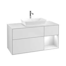 Villeroy & Boch Villeroy und Boch Finion Waschtischunterschrank F831GFMT 120cm, Abdeckplatte white matt, Regale Glossy white lacquer, White matt lacquer