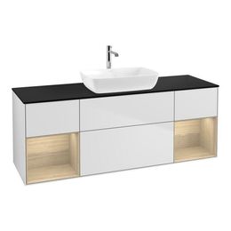 Villeroy & Boch Villeroy und Boch Finion Waschtischunterschrank F862PCMT 160cm, Abdeckplatte black matt, Regale Oak Veneer, White matt lacquer