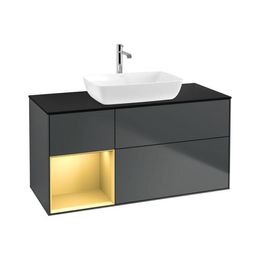 Villeroy & Boch Villeroy und Boch Finion Waschtischunterschrank G822HFHG 120cm, Abdeckplatte black matt, Emotion, Regale Gold matt lacquer, Midnight Blue Matt Lacquer