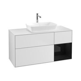 Villeroy & Boch Villeroy und Boch Finion Waschtischunterschrank F831PHMT 120cm, Abdeckplatte white matt, Regale Glossy black lacquer, White matt lacquer