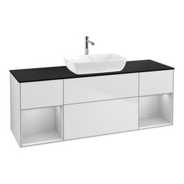 Villeroy & Boch Villeroy und Boch Finion Waschtischunterschrank F862GJMT 160cm, Abdeckplatte black matt, Regale Light grey matt lacquer, White matt lacquer