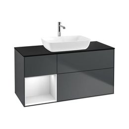 Villeroy & Boch Villeroy und Boch Finion Waschtischunterschrank G822MTHG 120cm, Abdeckplatte black matt, Emotion, Regale White matt lacquer, Midnight Blue Matt Lacquer