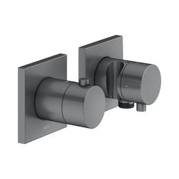KEUCO Edition 11 Brausethermostat 51153131222 schwarzchrom geb&uuml;rstet, Unterputz Montage, 2 Verbraucher, mit Wandanschlu&szlig;bogen und Brausehalter