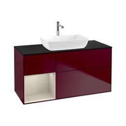 Villeroy & Boch Villeroy und Boch Finion Waschtischunterschrank G822HHHB 120cm, Abdeckplatte black matt, Emotion, Regale sand matt lacquer, Peony Matt