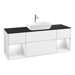 Villeroy & Boch Villeroy und Boch Finion Waschtischunterschrank F862GFGF 160cm, Abdeckplatte black matt, Regale Glossy white lacquer, Glossy white lacquer