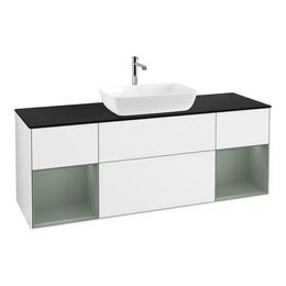 Villeroy & Boch Villeroy und Boch Finion Waschtischunterschrank F862GMGF 160cm, Abdeckplatte black matt, Regale Olive matt lacquer, Glossy white lacquer