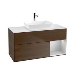 Villeroy & Boch Villeroy und Boch Finion Waschtischunterschrank G831GJGN 120cm, Abdeckplatte white matt, Emotion, Regale Light grey matt lacquer, Walnut veneer