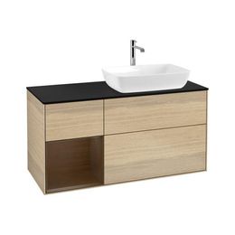 Villeroy & Boch Villeroy und Boch Finion Waschtischunterschrank G802GNPC 120cm, Abdeckplatte black matt, Emotion, Regale Walnut Veneer, Oak Veneer