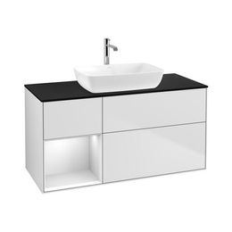 Villeroy & Boch Villeroy und Boch Finion Waschtischunterschrank F822MTMT 120cm, Abdeckplatte black matt, Regale White matt lacquer, White matt lacquer