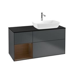 Villeroy & Boch Villeroy und Boch Finion Waschtischunterschrank G802GNHG 120cm, Abdeckplatte black matt, Emotion, Regale Walnut Veneer, Midnight Blue Matt Lacquer